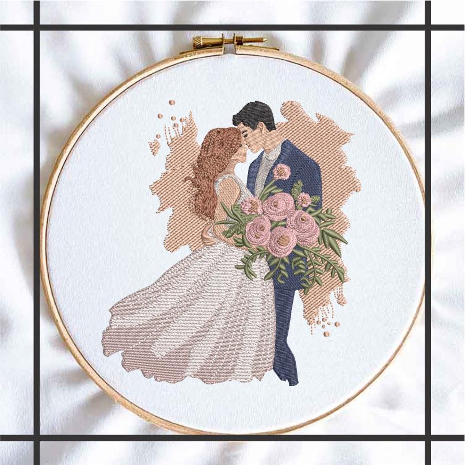 Couple Wedding Embroidery Design: Bride and Groom Portrait (digital ...