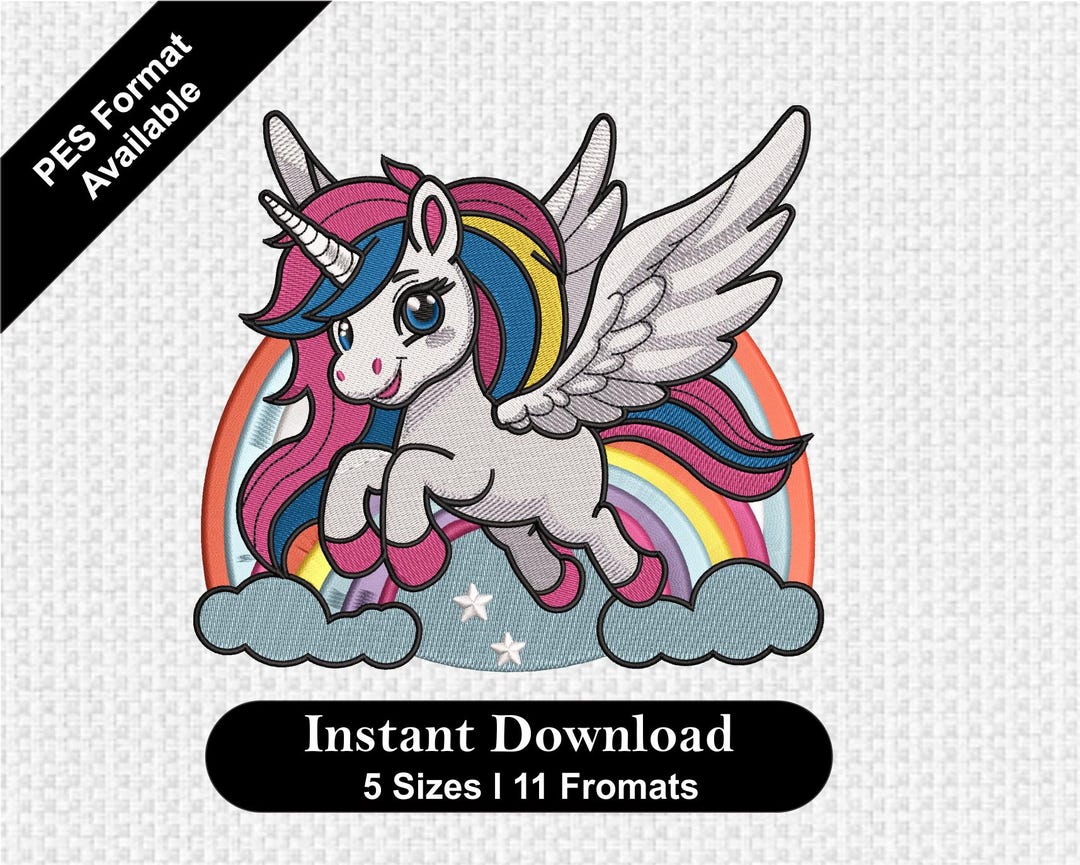 Rainbow Unicorn Machine Embroidery Design, Girl Magic Unicorn (digital ...