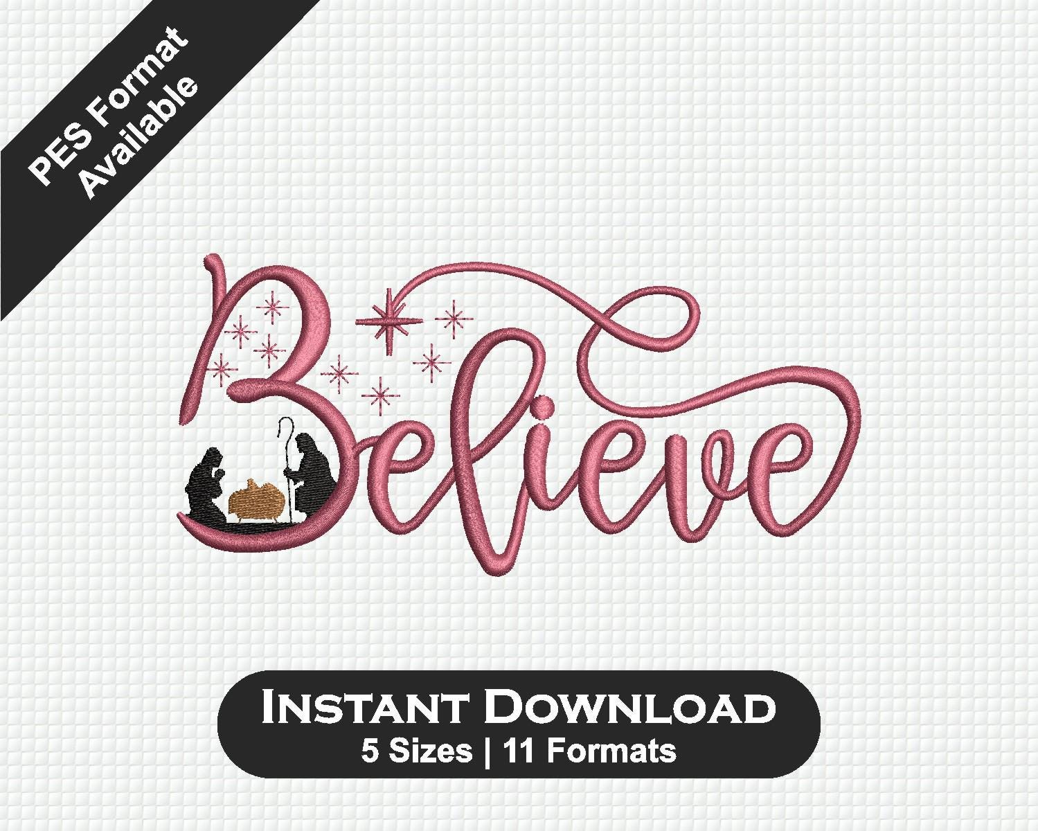 Believe Nativity Embroidery Design | Christmas Script Machine ...