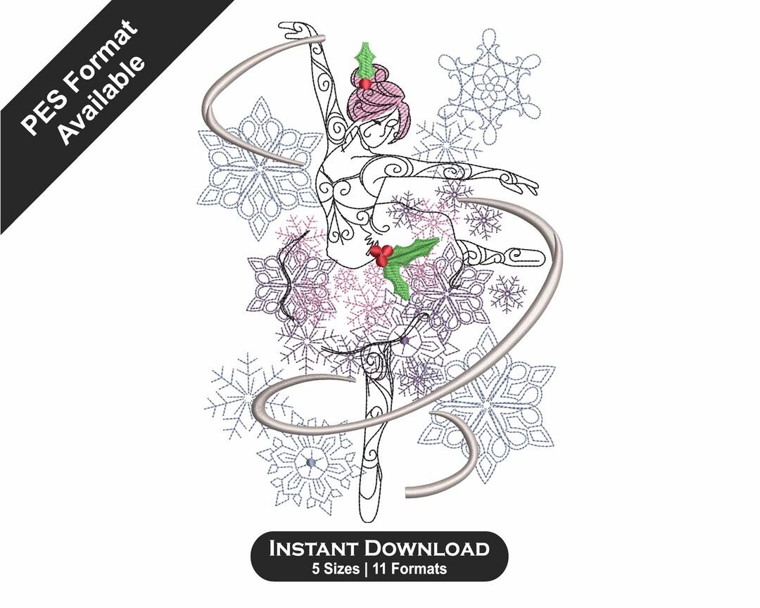 Snowflake Ballerina Embroidery Design: Christmas Ballet Dancer (instant ...