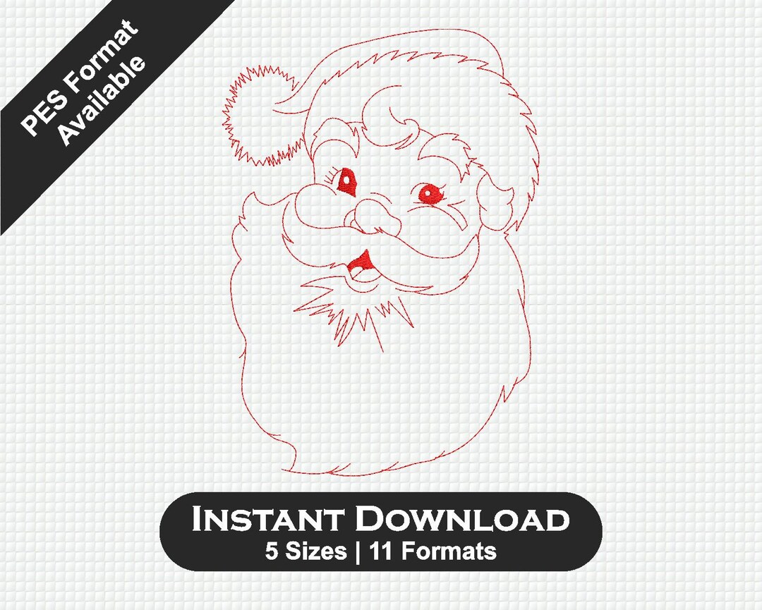 Santa Face Redwork Embroidery Design | Christmas Line Art (instant ...