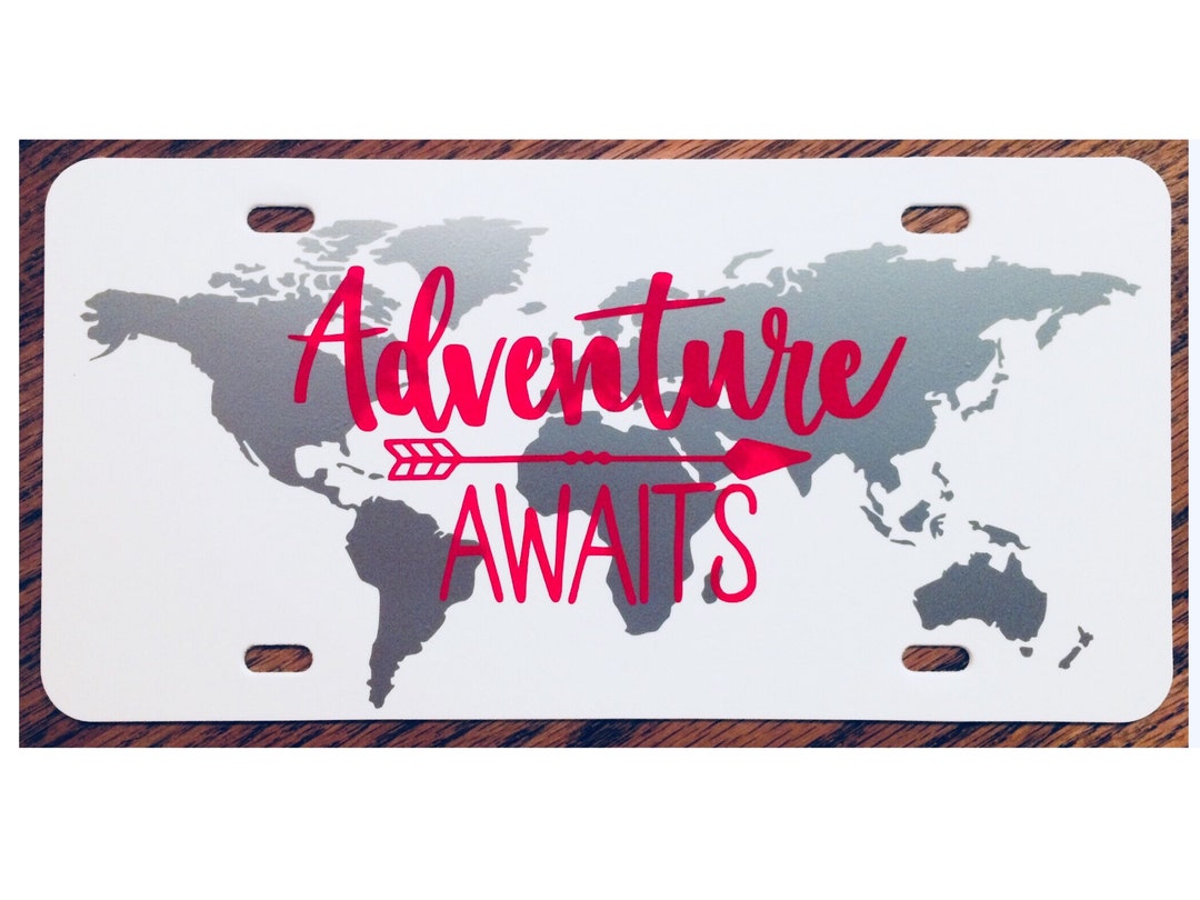 Adventure Awaits License Plate World Travel Car Tag Rving Camper ...
