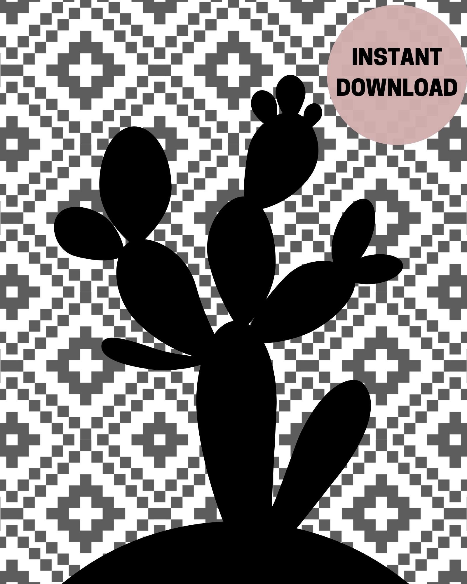 Set of 3 Boho Chic Black and White Cactus Tribal Digital Download ...