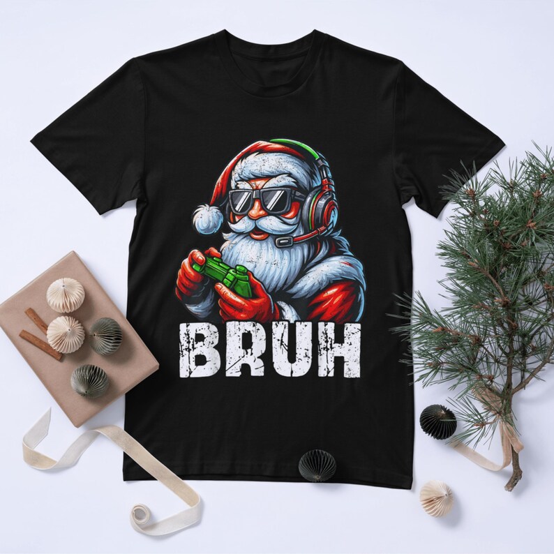 Gamer Santa BRUH PNG, Funny Christmas Gaming Clipart, Cool Santa With ...