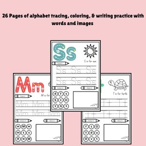 Alphabet Tracing, Coloring, & Writing Practice Worksheets With Words ...
