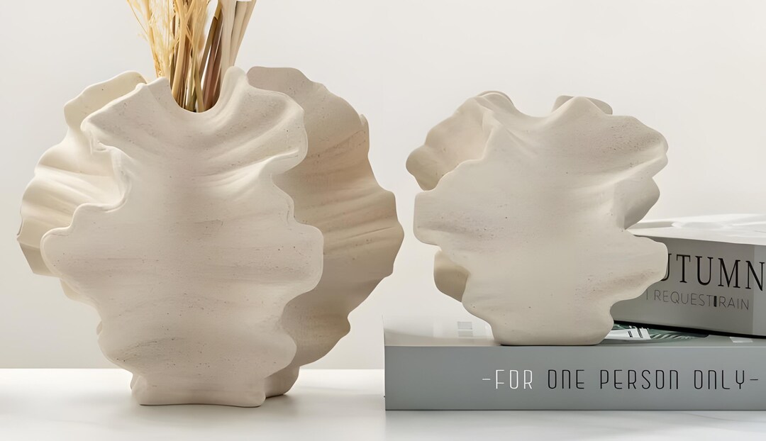Ceramic Vase Geometric Wavy Patterns Petal Shape Porcelain Crafts ...