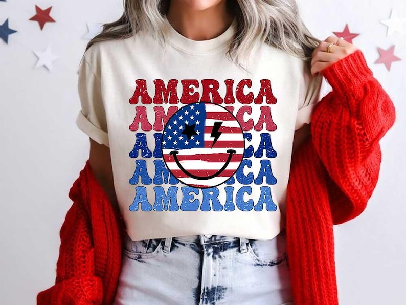 Retro America Smiley Face PNG SVG: 4th of July Digital File - Etsy