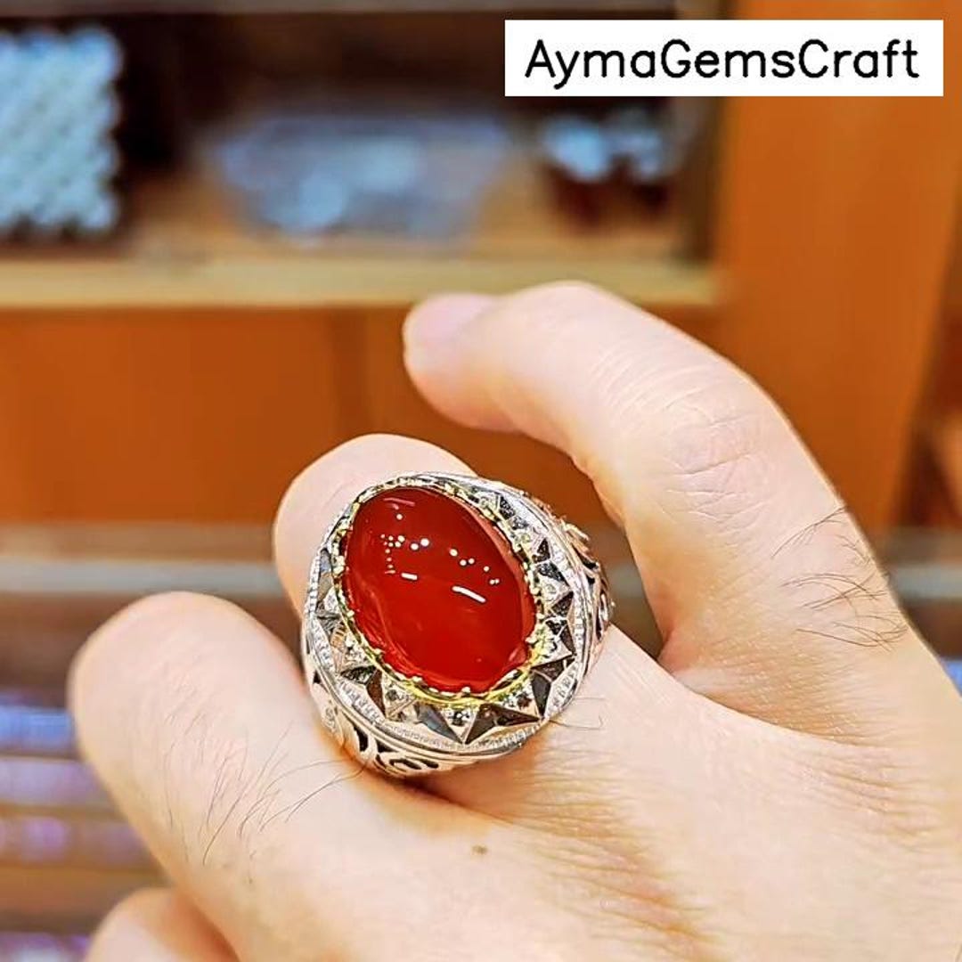 Natural Yemeni Aqeeq Akik Haqeeq Ring Blood Red Yamani Aqeeq Shia Ring ...