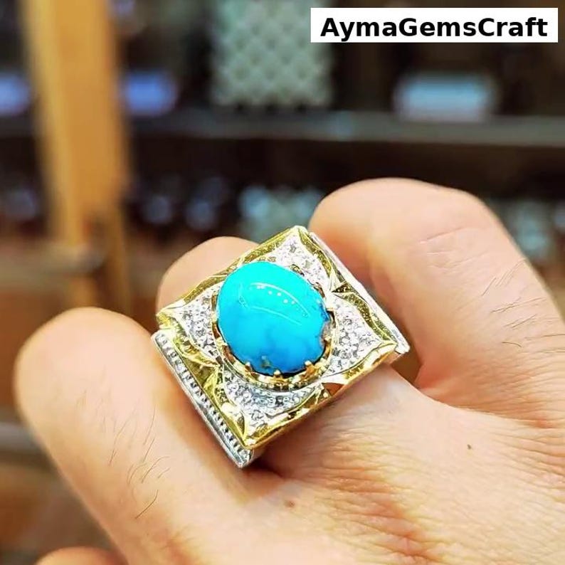 Original Neeshapuri Feroza Stone Sterling Silver Mens Ring Real Natural ...