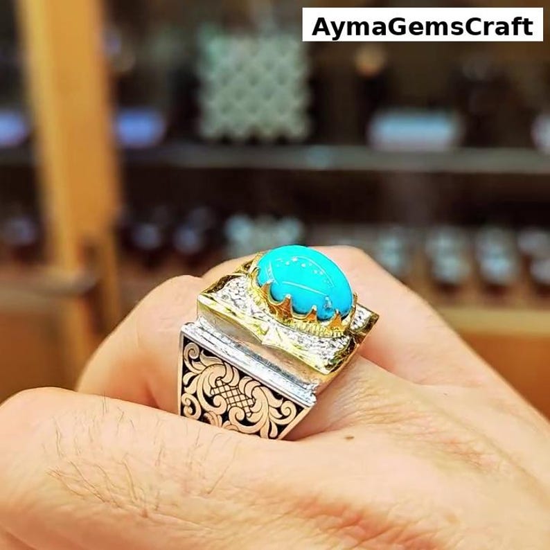 Original Neeshapuri Feroza Stone Sterling Silver Mens Ring Real Natural ...