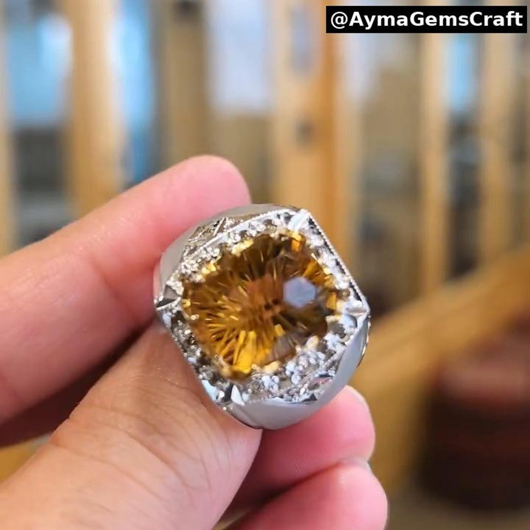 Original Mens Citrine Stone Ring 925 Sterling Silver Yellow Gemstone ...