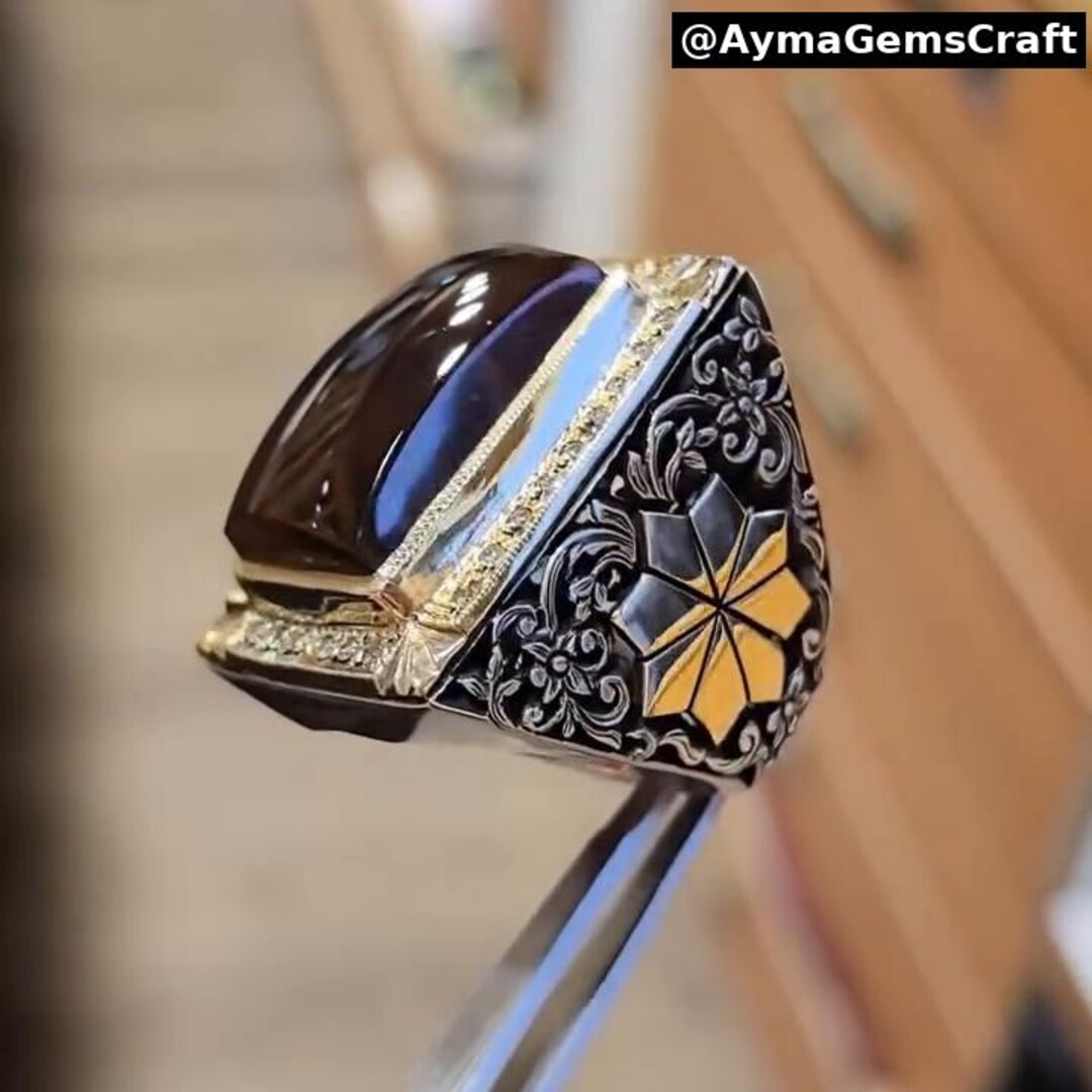 Original Yemeni Aqeeq Haqeeq Akik Stone Ring 925 Sterling Silver ...