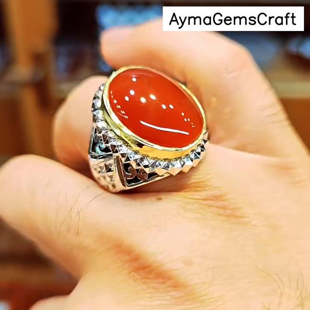 Original Yemeni Aqeeq Akik Haqeeq Ring Orange Red Yamani Aqeeq Shia ...