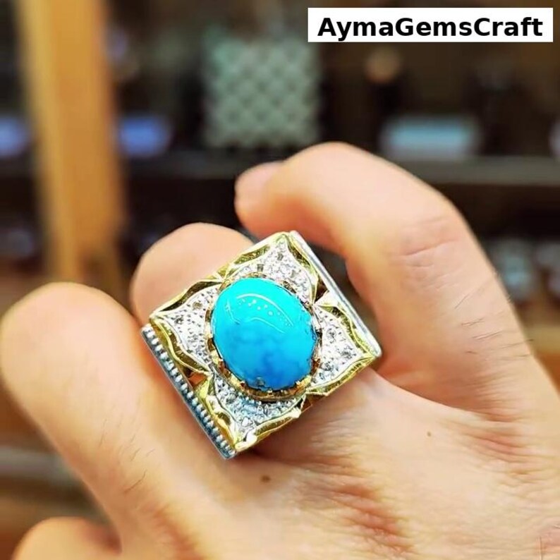 Original Neeshapuri Feroza Stone Sterling Silver Mens Ring Real Natural ...