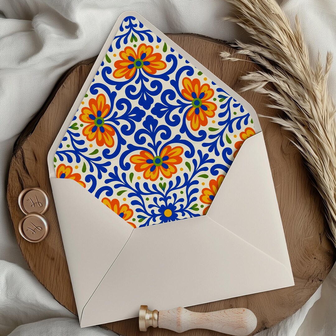 Talavera Envelope Liner Template, Mexican Tile Wedding Insert ...
