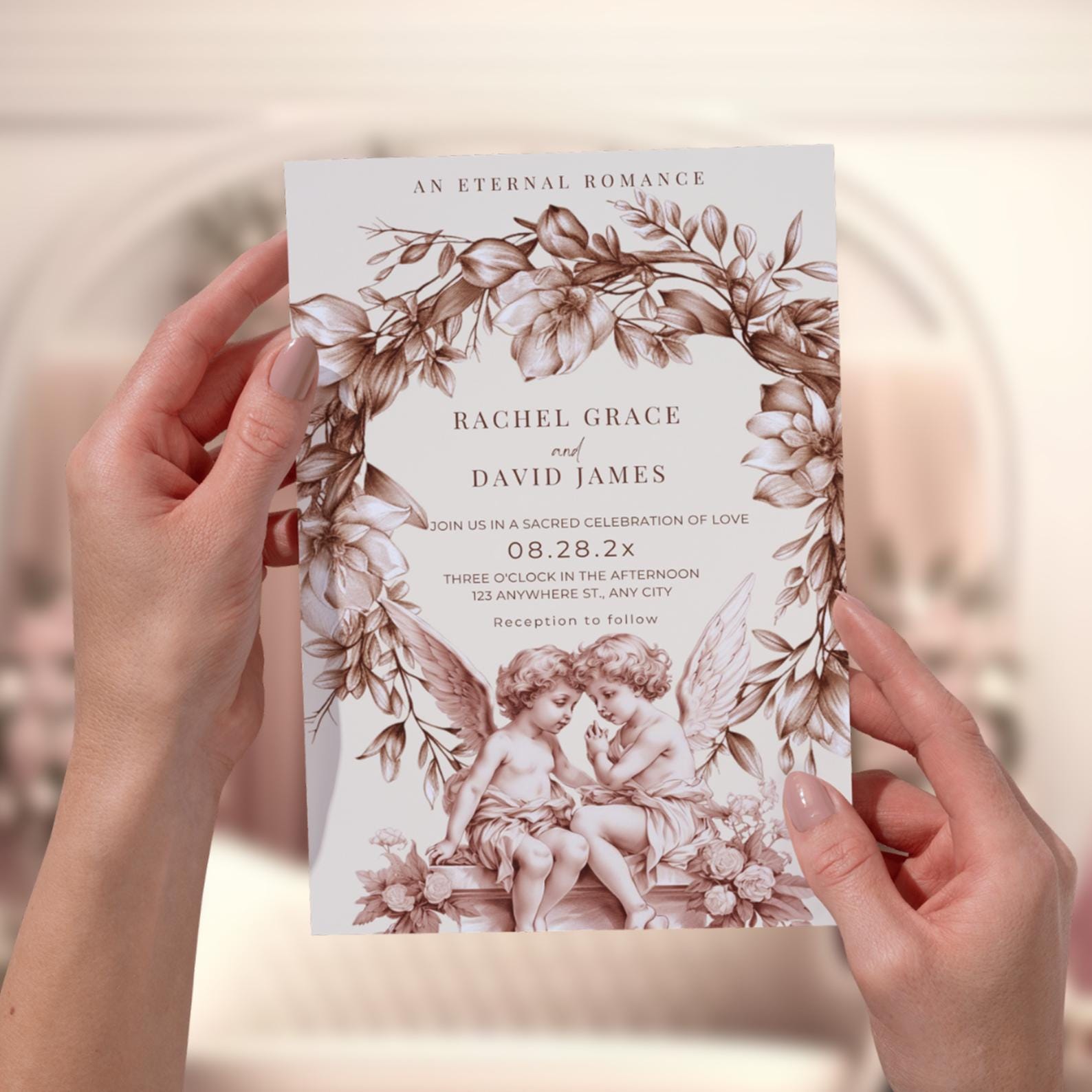 Cherub Wedding Invitation Template Set, Vintage Angel Theme, Printable ...