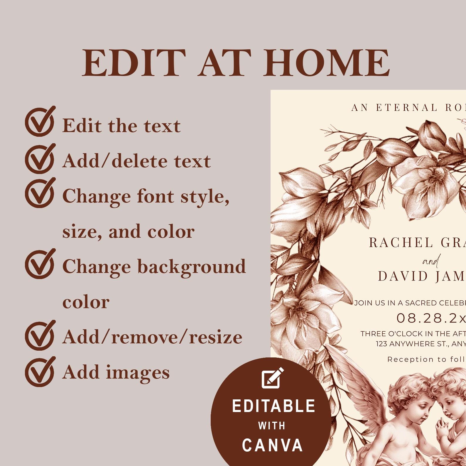 Cherub Wedding Invitation Template Set, Vintage Angel Theme, Printable ...