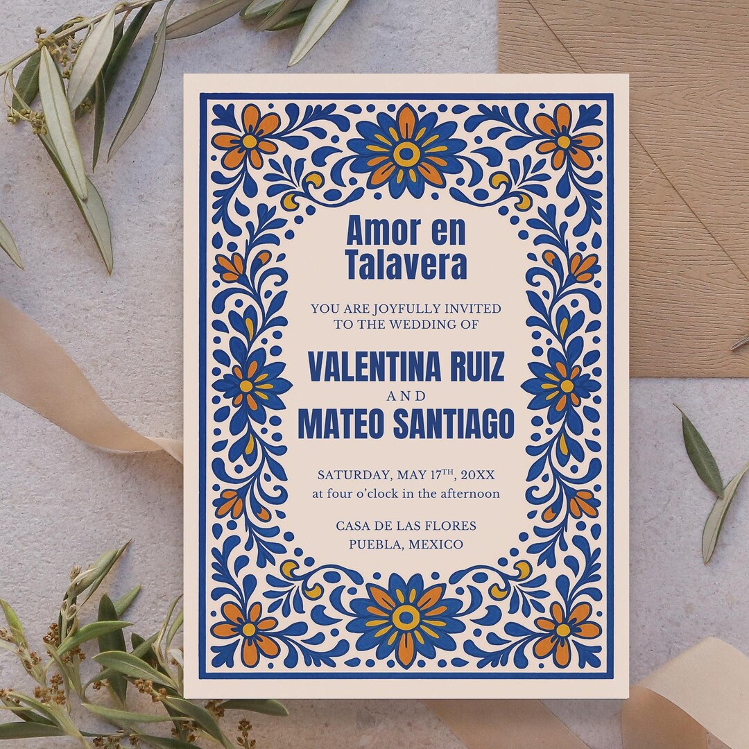 Talavera Wedding Invitation Set, Mexican Tile Printable Bundle ...