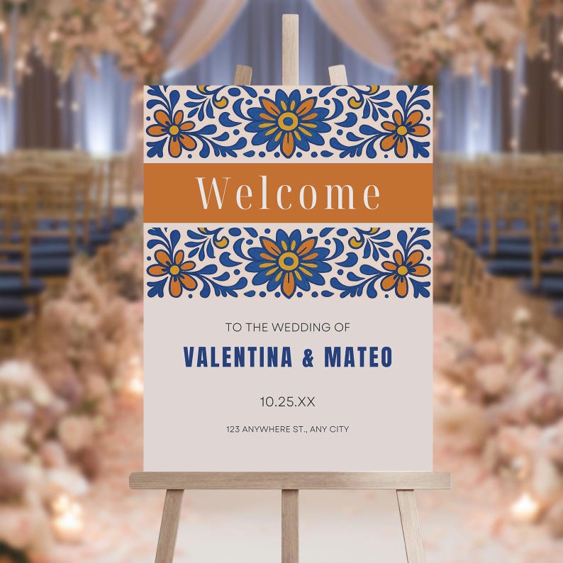 Talavera Wedding Welcome Sign Canva Template – Mexican Tile Wedding ...