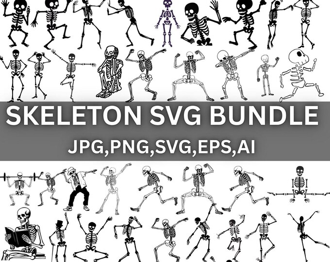 Skeleton SVG Bundle, Dancing Skeletons Cut Files, Funny Halloween PNG ...