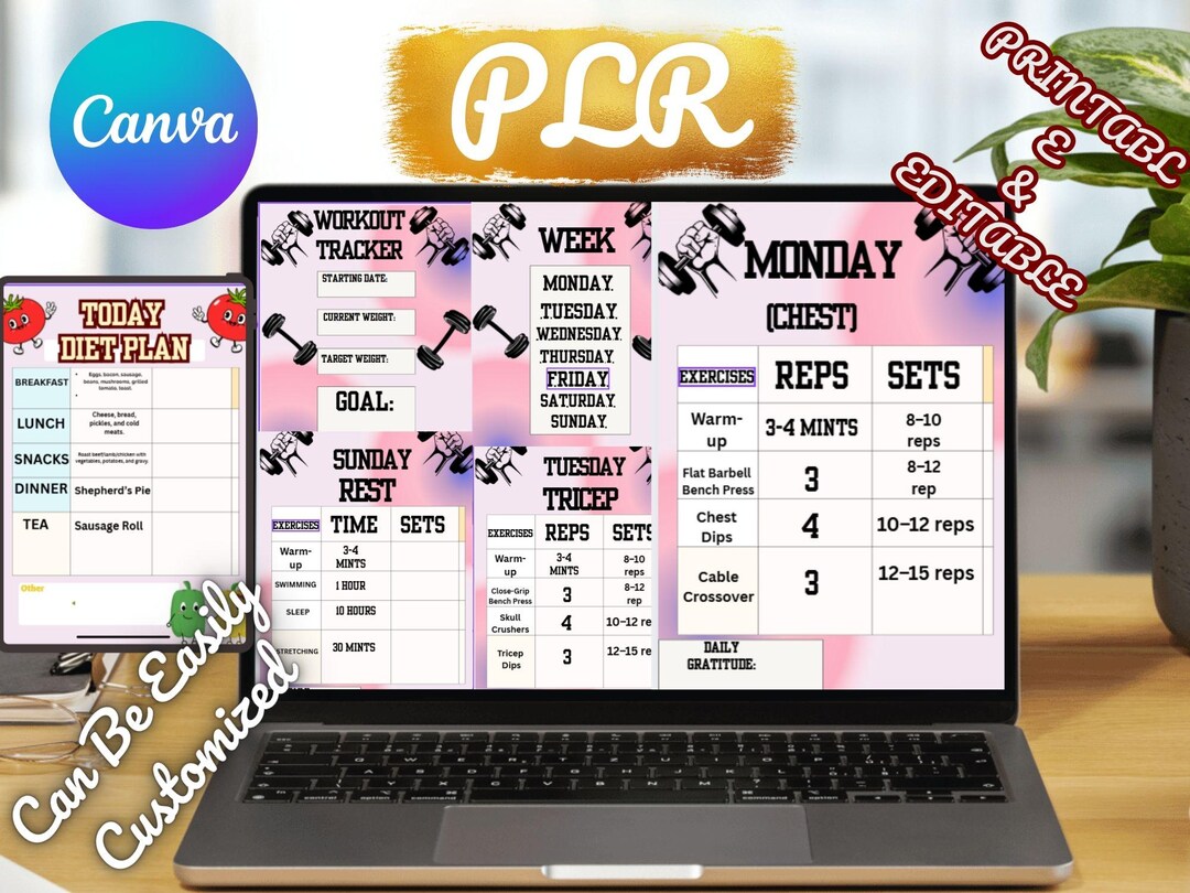 Canva Gym Planner Template PLR, Meal Plan Tracker, Full Resell Rights ...