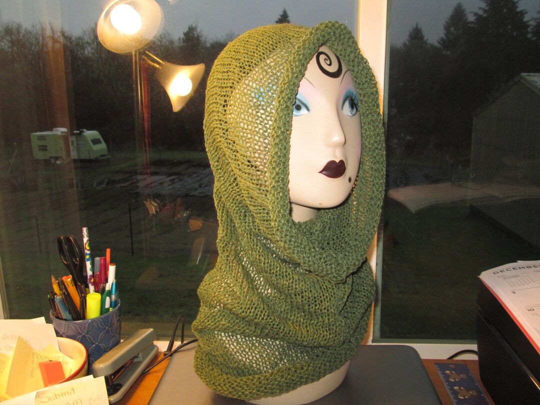 Olive Hooded Cowl Knitted by Suzannesstitches, Green Snoodie, Hand Knit ...