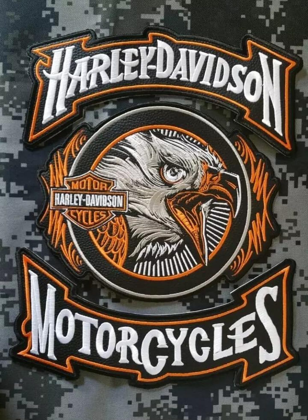 Harley Davidson Patches for Bikers Eagle + Rockers for Jacket 3 Pieces ...