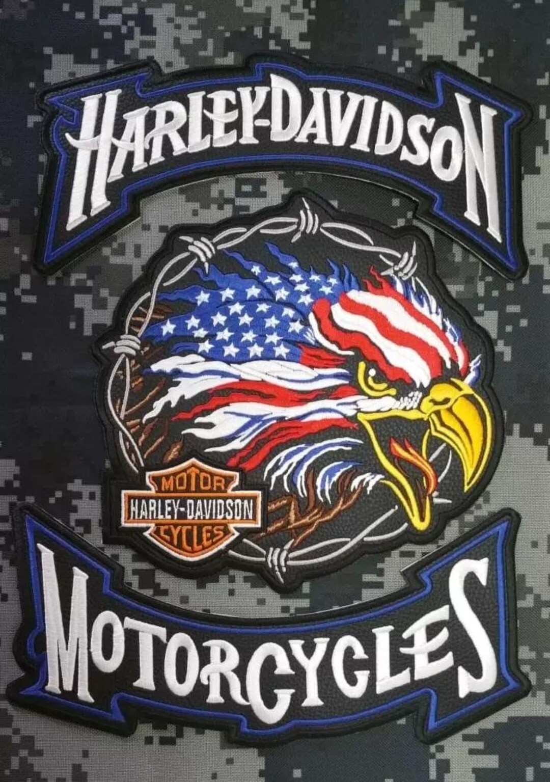 Harley Davidson Patches Rockers American Eagle 3 Pieces to Iron on Sew ...