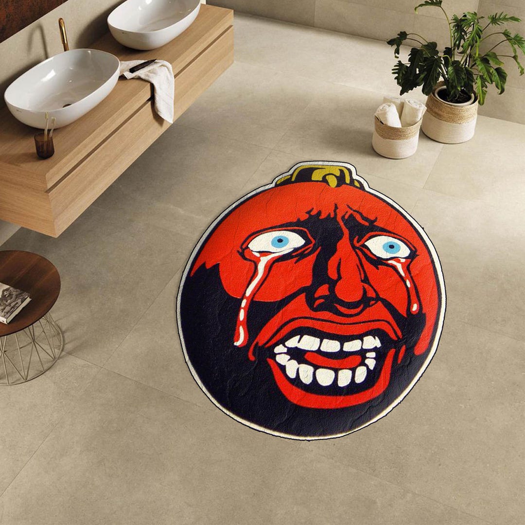 Dark Fantasy Anime Rug, Crying Red Face Floor Mat, Japanese Manga Art ...