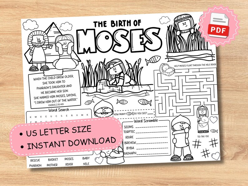 The Birth of Moses Bible Activity Sheet for Kids | Printable Sunday ...