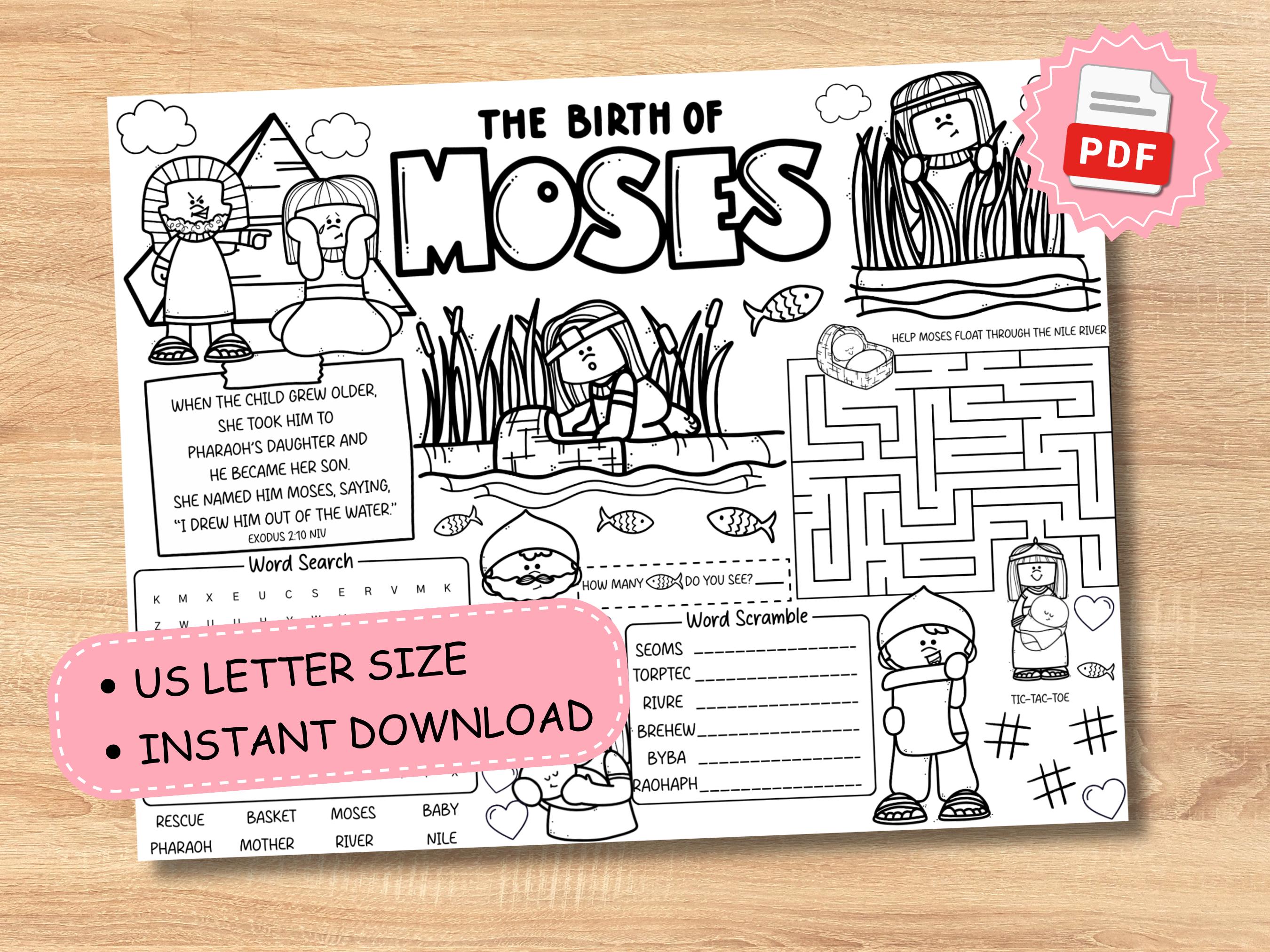 The Birth of Moses Bible Activity Sheet for Kids | Printable Sunday ...
