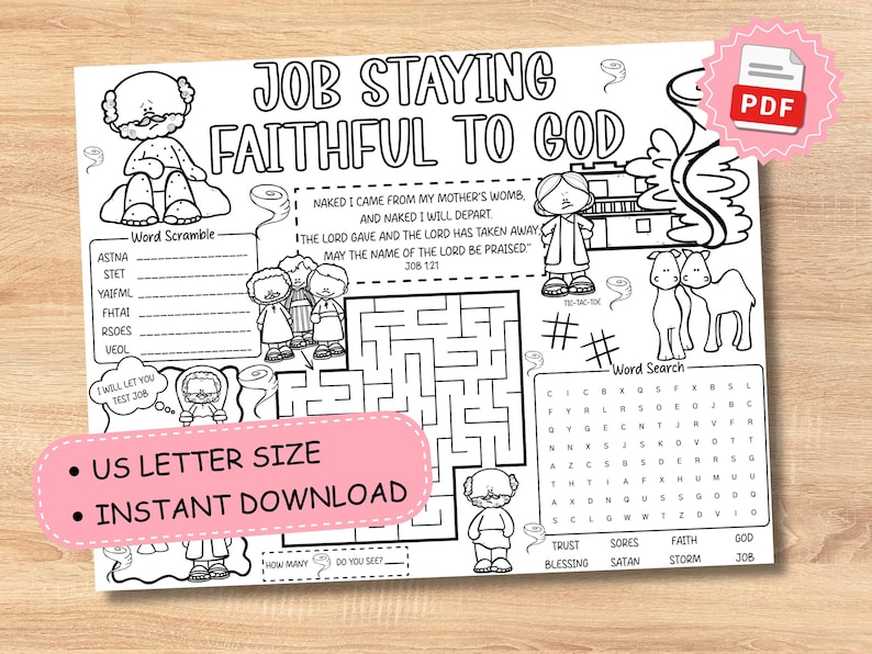 Job Staying Faithful to God – Bible Activity Sheet for Kids - Etsy