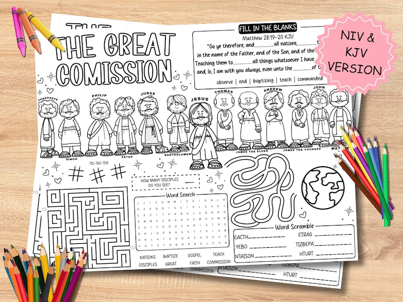 Great Commission Bible Activity for Kids | Matthew 28 Worksheet ...