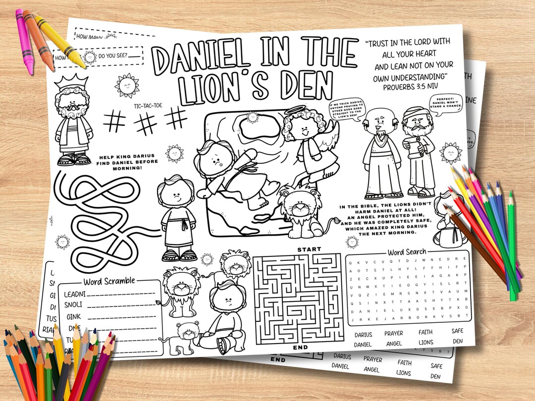 Daniel in the Lions Den Activity Placemat | Bible Story Worksheet for ...