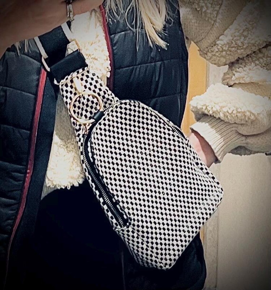 Checkered Black & Cream Crossbody Bag - Etsy
