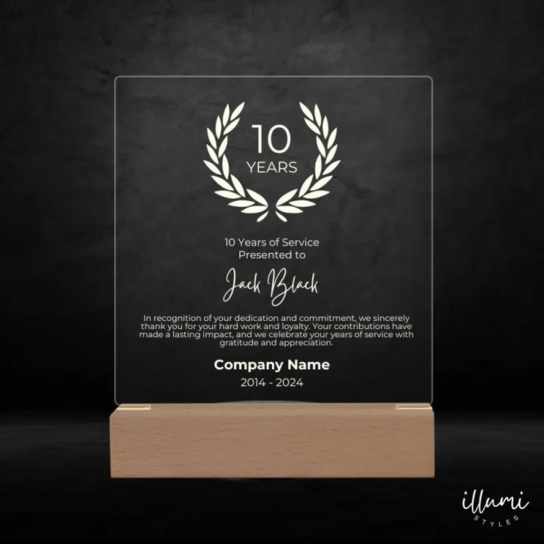 Personalised Long Service Award LED Light, Customised Employee ...