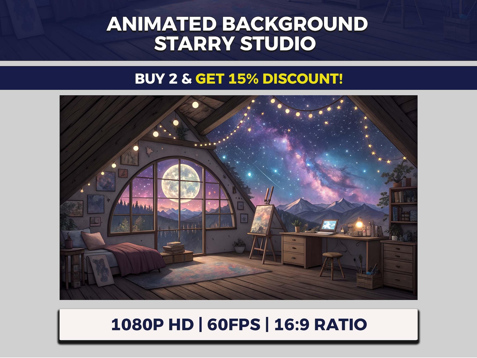Mystic Starry Studio Vtuber Background Animated, Cosmic Night Twitch ...