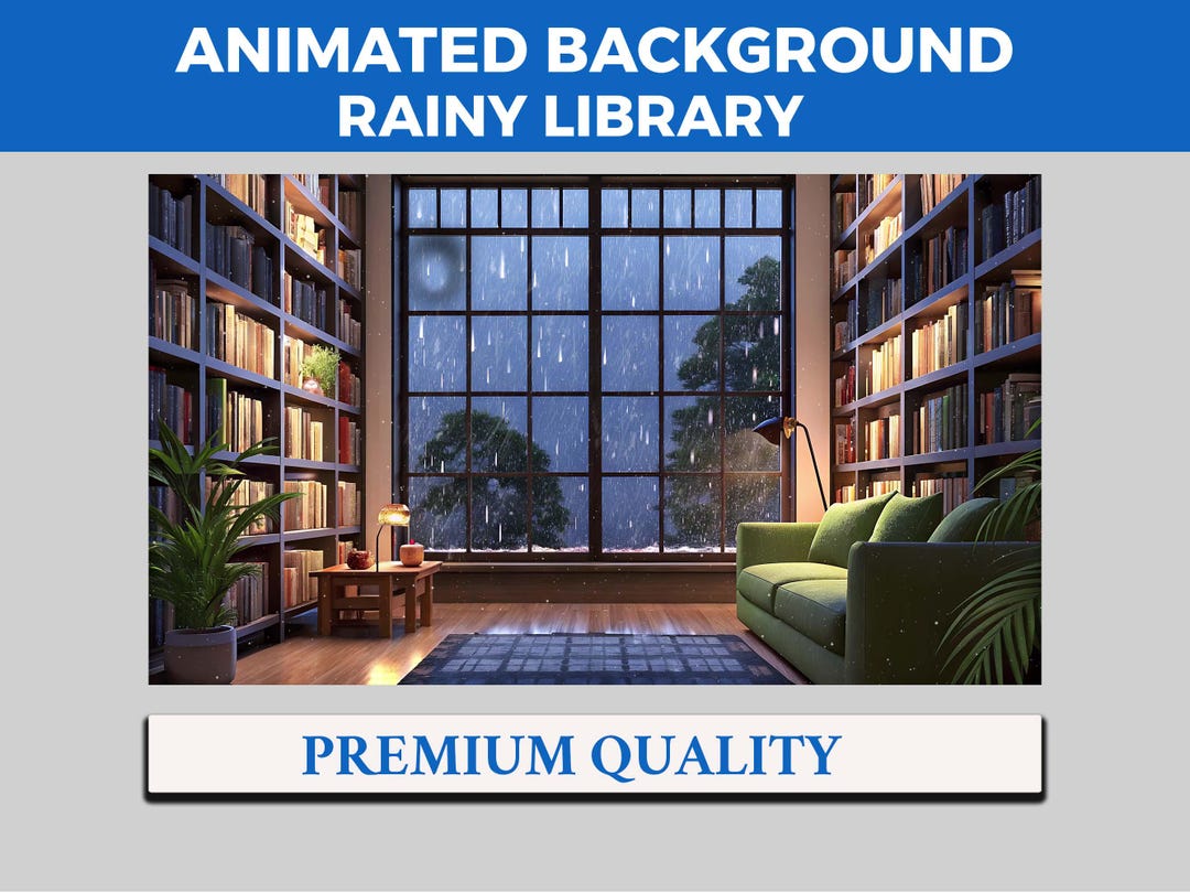 Animated Background for Twitch Rainy Library Vtuber Background Animated ...