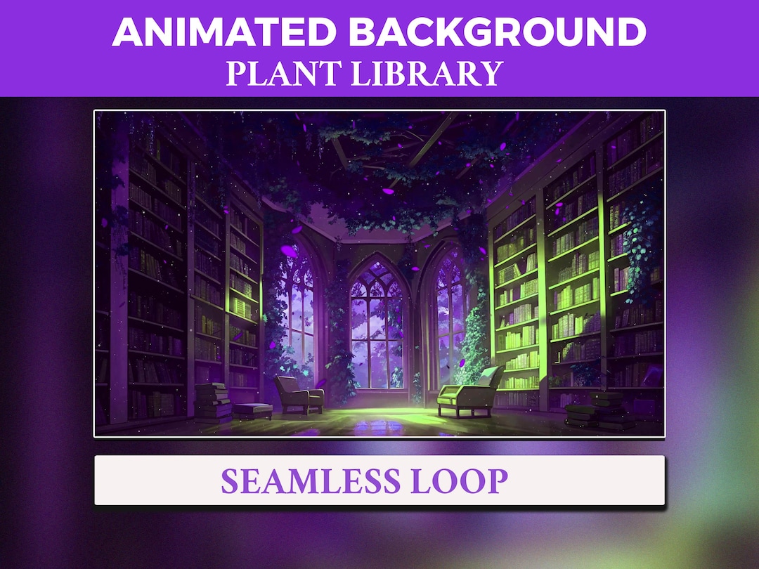 Tree Plant Library Vtuber Background Animated, Lofi Twitch Streaming Overlay Scene, Purple Book ...