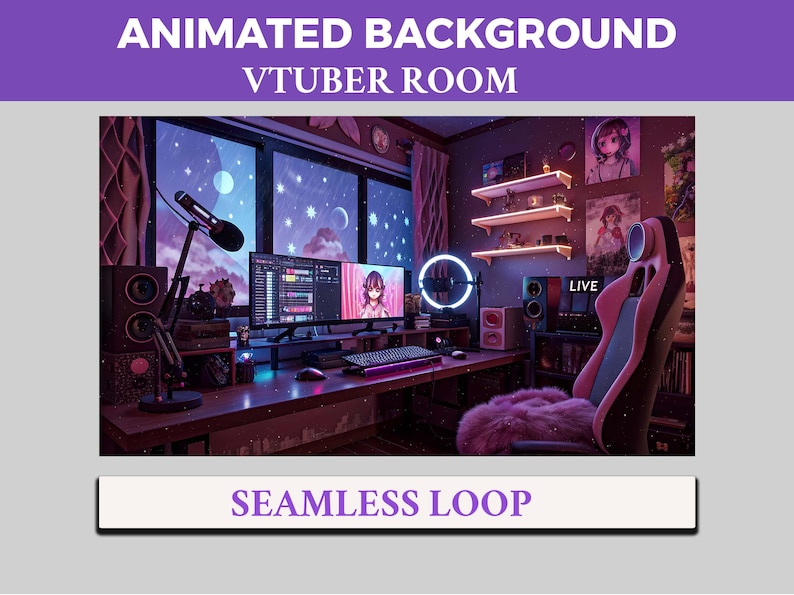Pink Gaming Room Vtuber Background Animated, Lofi Twitch Streaming ...