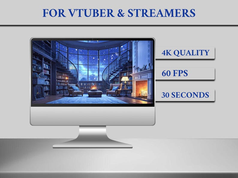 Blue Cozy Library Vtuber Background Animated, Lofi Twitch Streaming ...