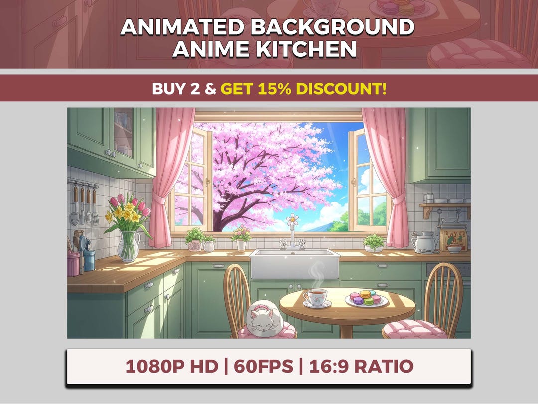 Morning Anime Spring Kitchen Vtuber Background Animated, Sakura View ...