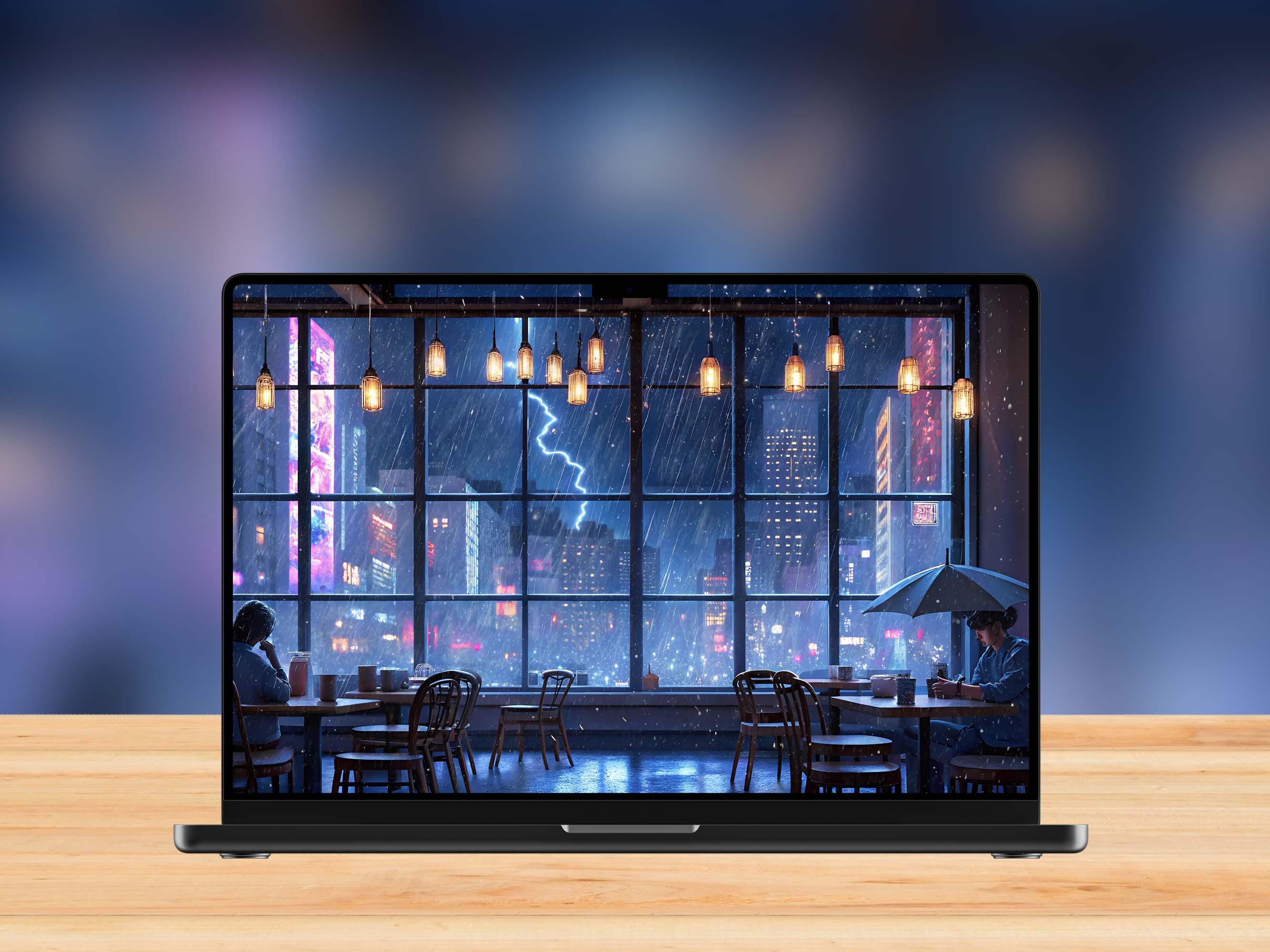 Animated Rainy Cafe Vtuber Background, 4K Twitch Stream Overlay, Dark ...