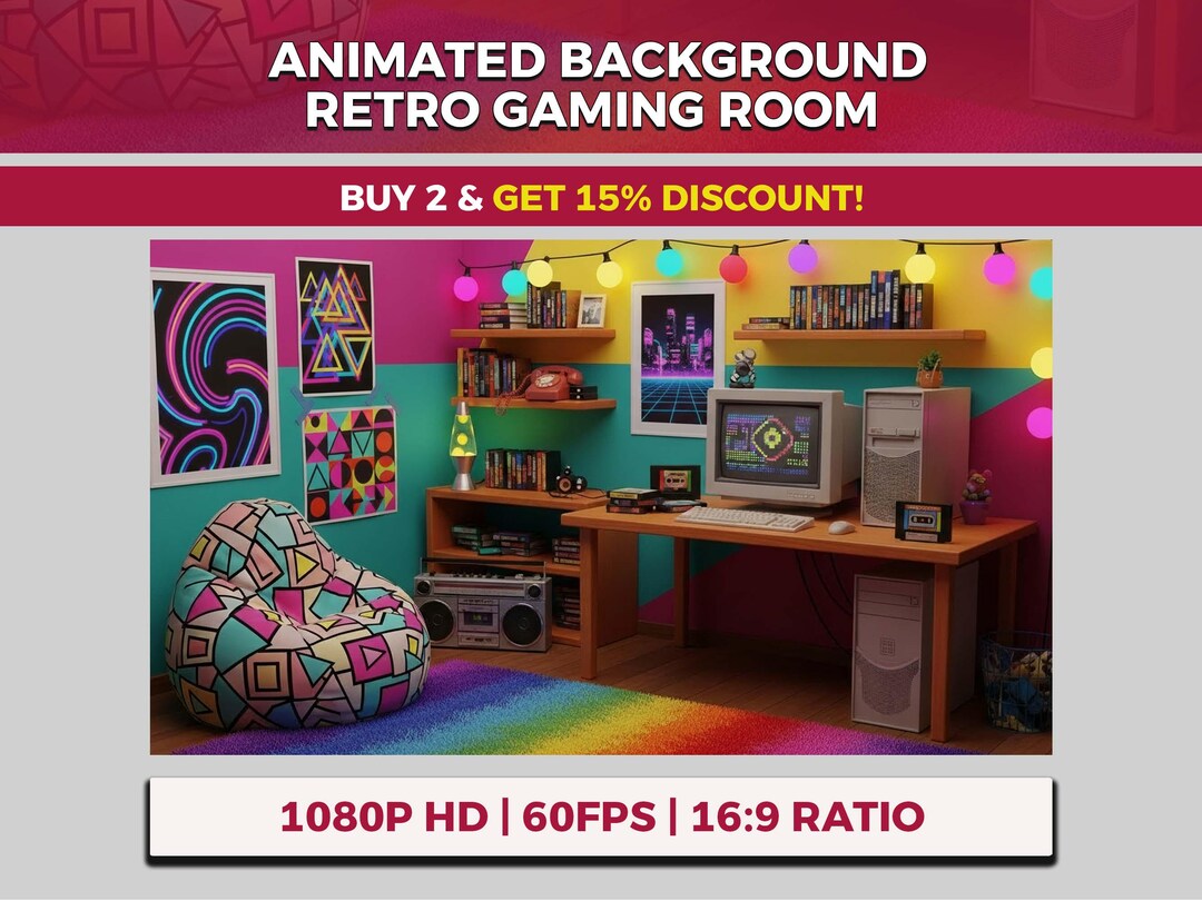 Retro Gaming Room Vtuber Background Animated, Old Style Arcade Twitch ...
