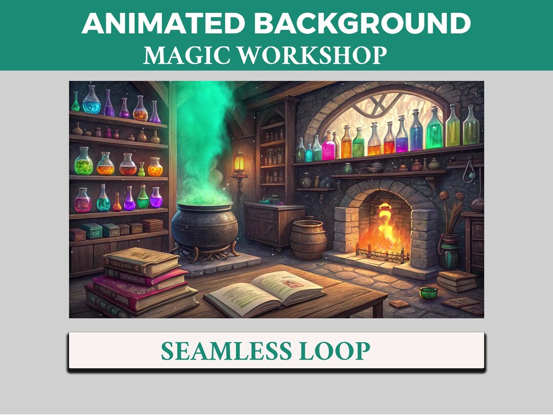 Magic Workshop Animated Virtual Background, Twitch Overlay, Looped ...