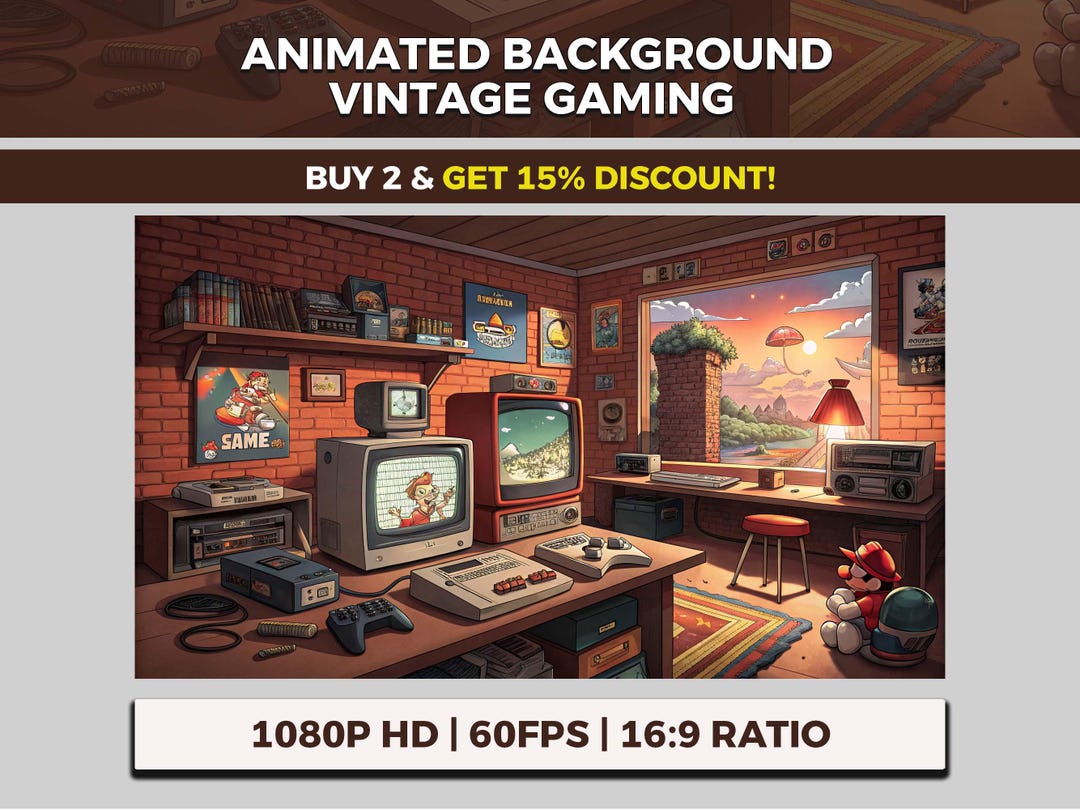 Vintage Gaming Retro Arcade Vtuber Background Animated, Gamer Vibe ...