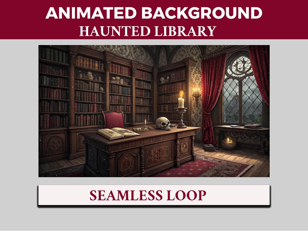 Haunted Library Vtuber Background Animated, Hidden Grimoires Lofi ...