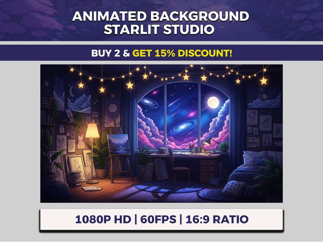 Mystic Cosmic Starlit Studio Vtuber Background Animated, Starry Night ...