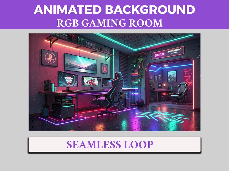 RGB Gaming Room Vtuber Background Animated, Futuristic Neon Lofi Twitch ...