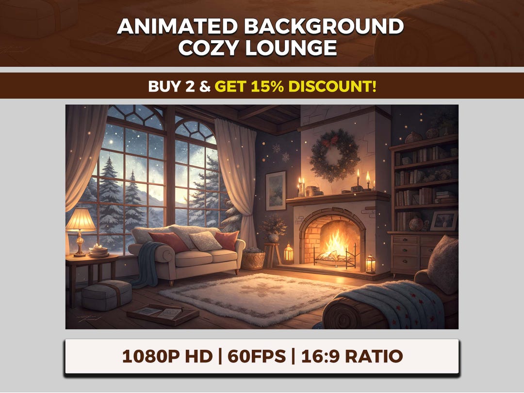 Cozy Lounge Vtuber Background Animated, Winter Warmth, Snowfall Twitch ...